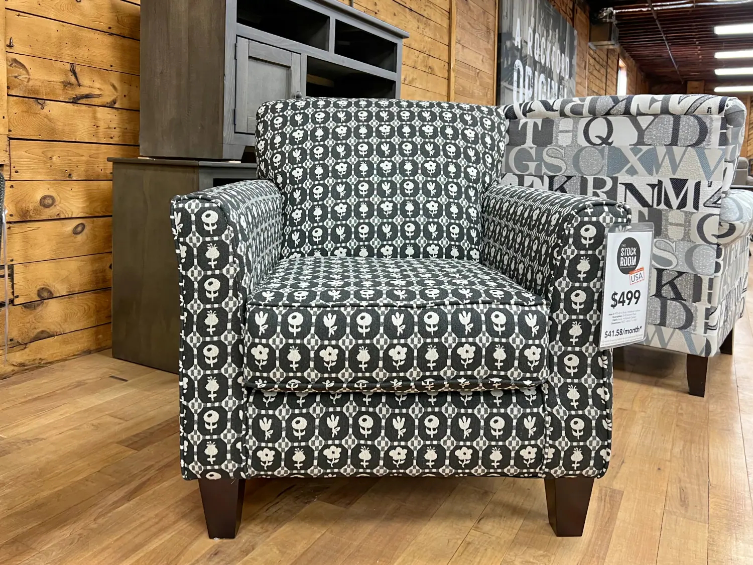 Black & White Flower Pattern Accent Chair - The Stock Room