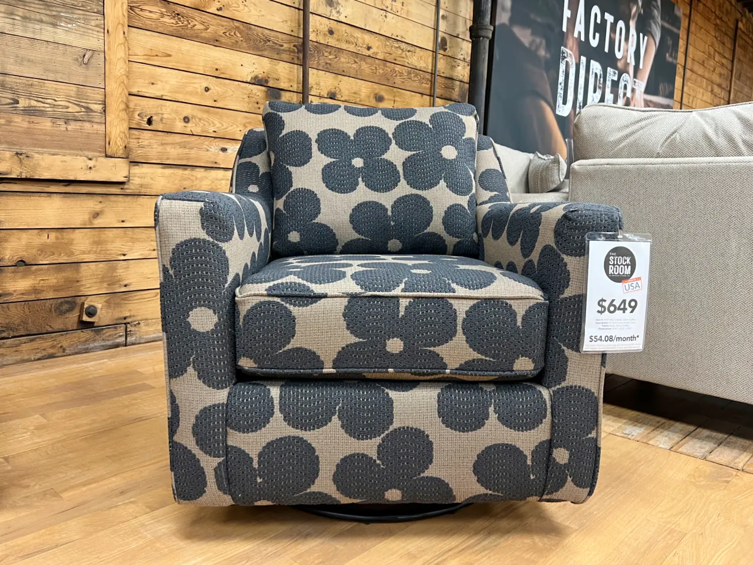 Brown & Black Mod Flower Pattern Swivel Glider Chair - The Stock Room