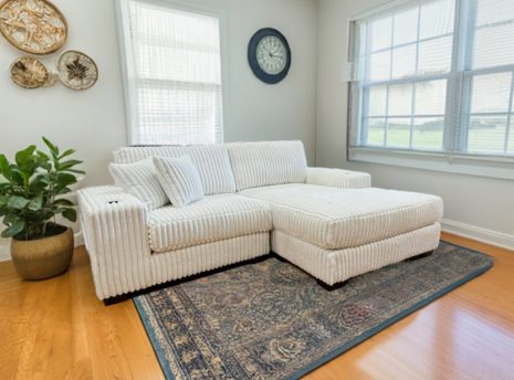 Jumbo Fluffy Corduroy Reversible Chaise Sofa in Ivory